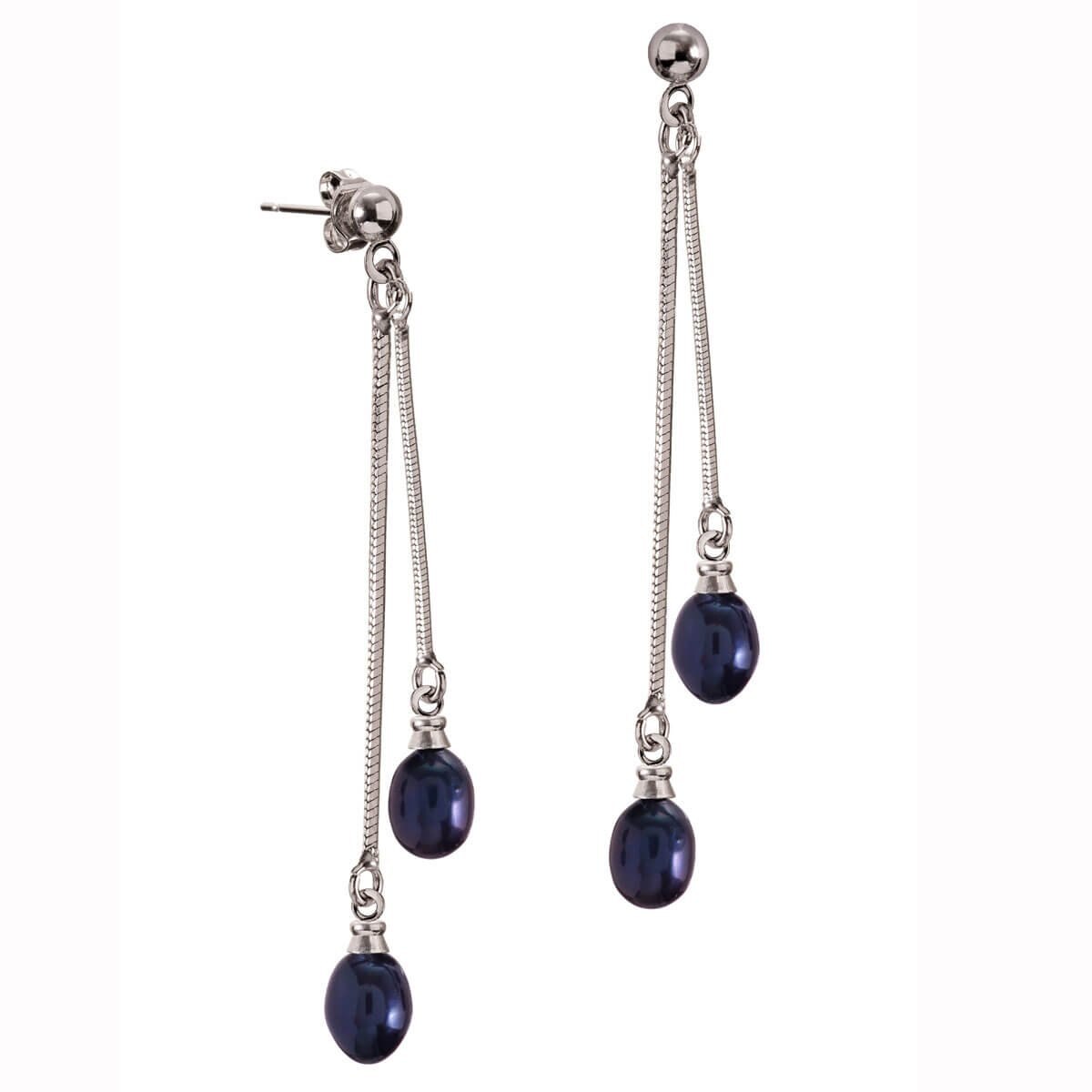 Aretes con Cadena de Plata y Dos Perlas en Gota Sidney