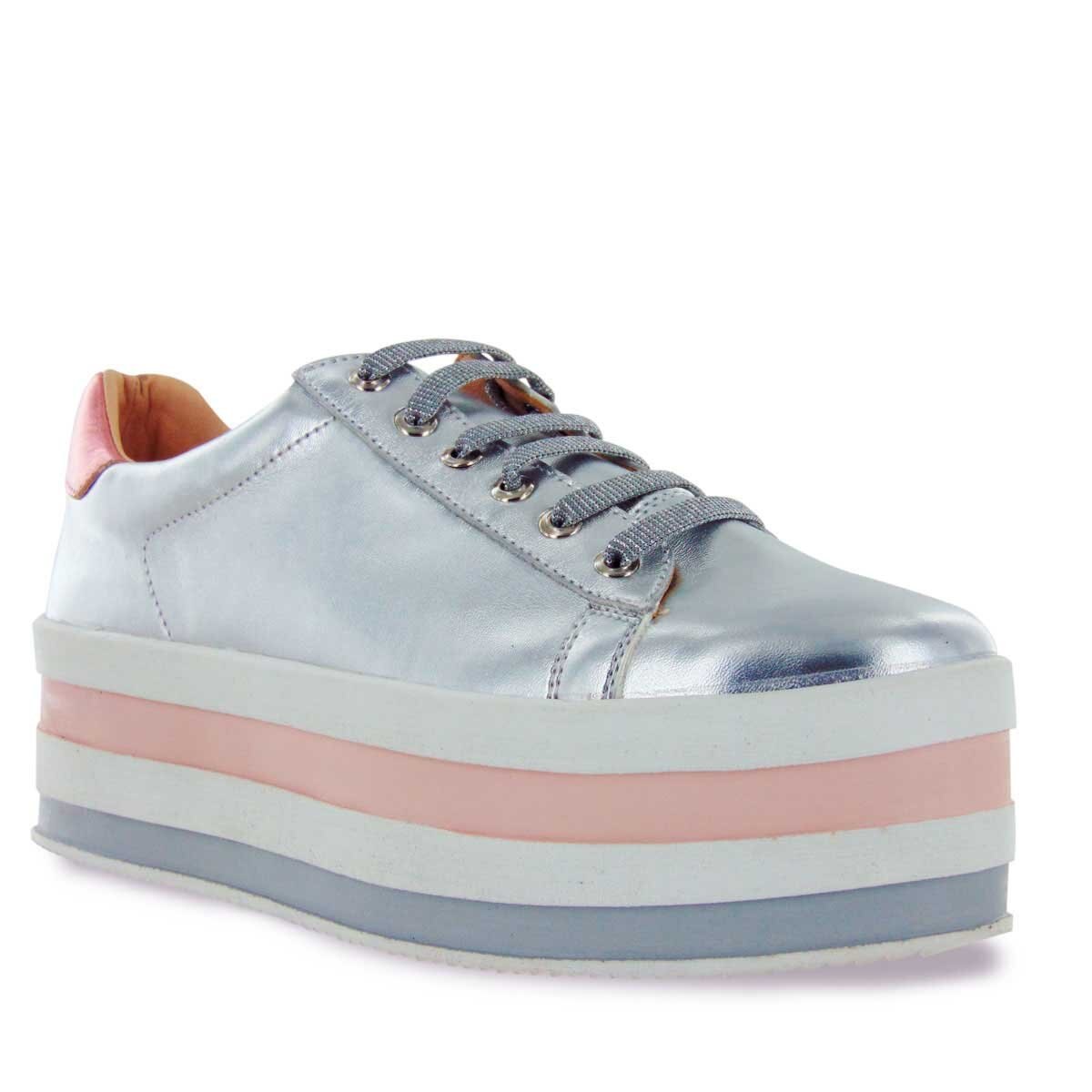 Tenis plateado con doble plataforma y agujeta mbj - Sears