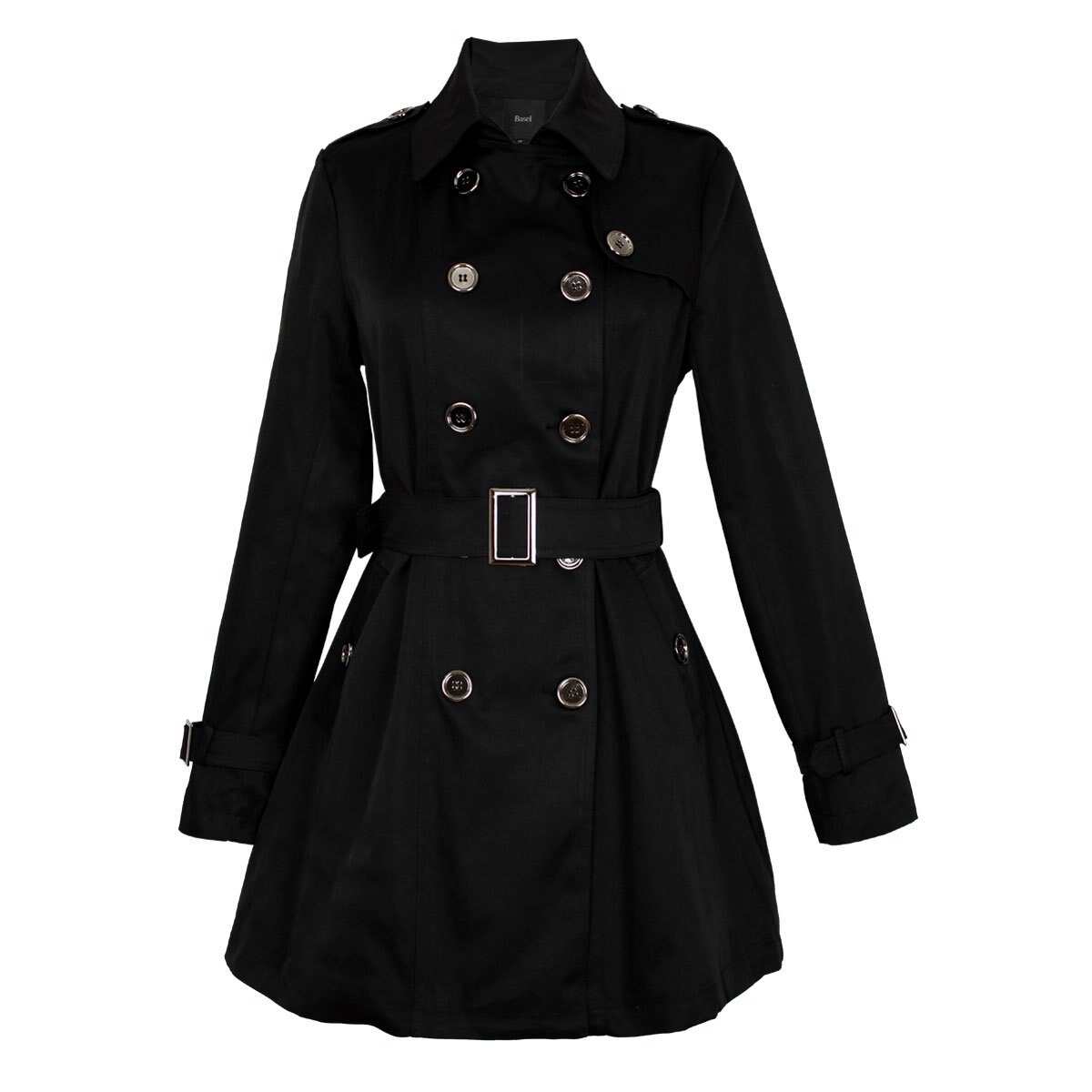 Gabardina negra cuello camisero con cinturón liso basel - Sears