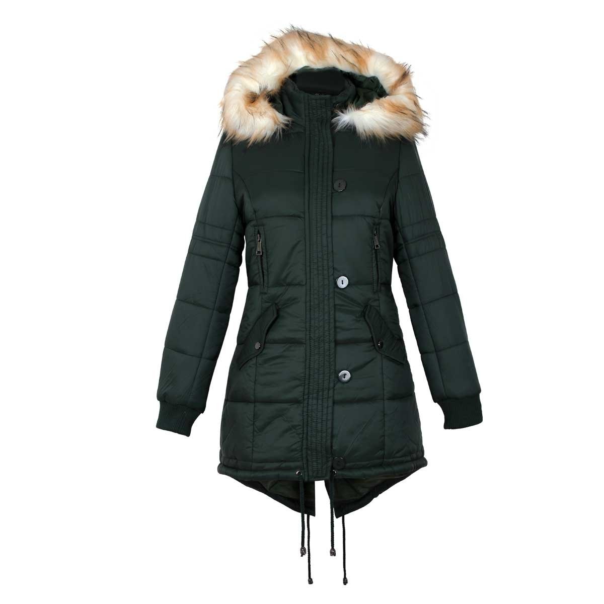 Chamarra verde larga con gorra con pelo just by basel - Sears