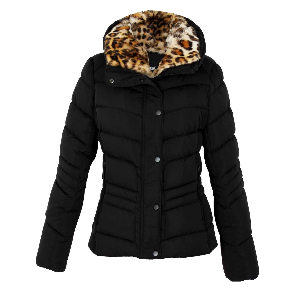 Chamarra negra cuello con pelo animal print basel - Sears