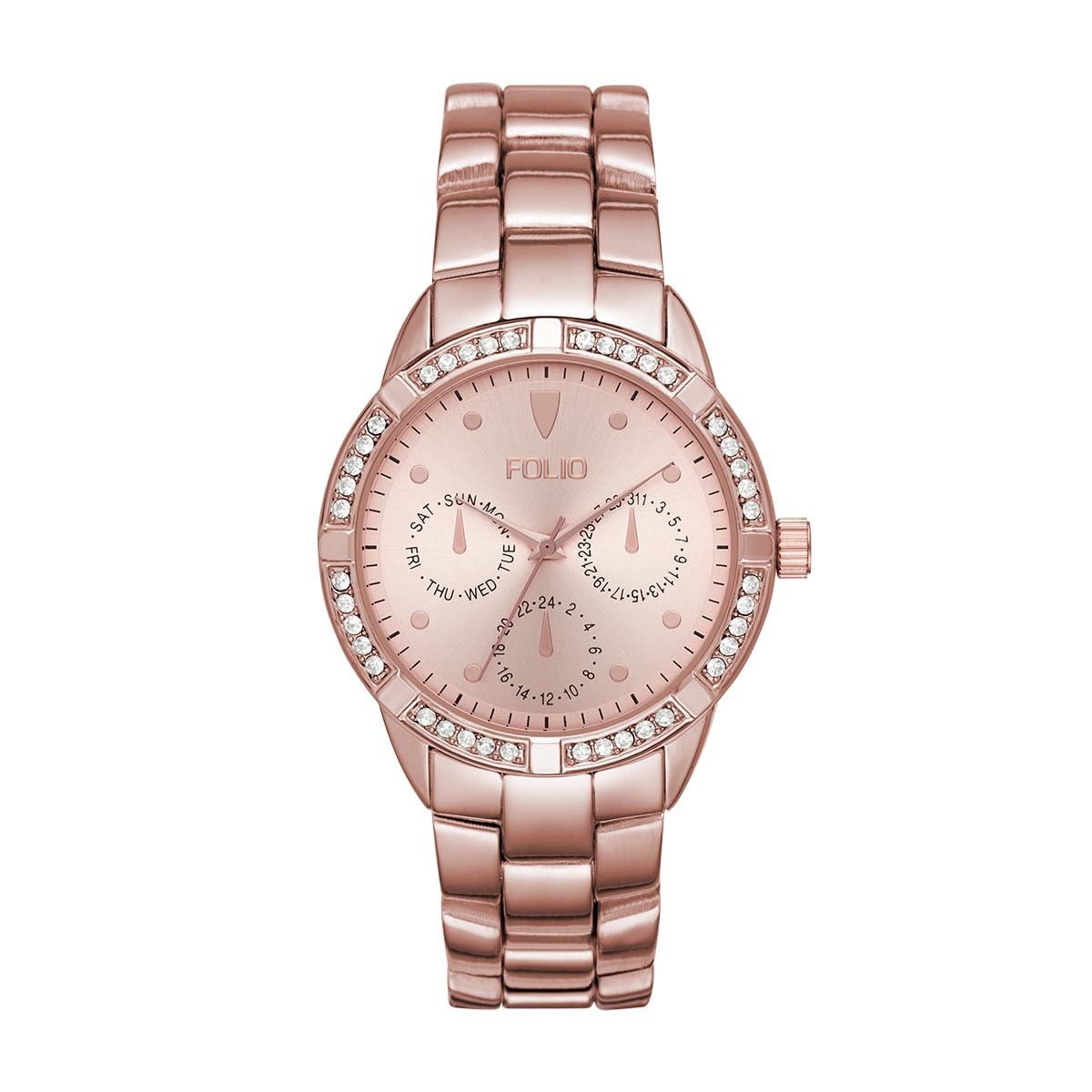 Reloj para Dama Rosa con Incrustaciones en Bisel Mass Market
