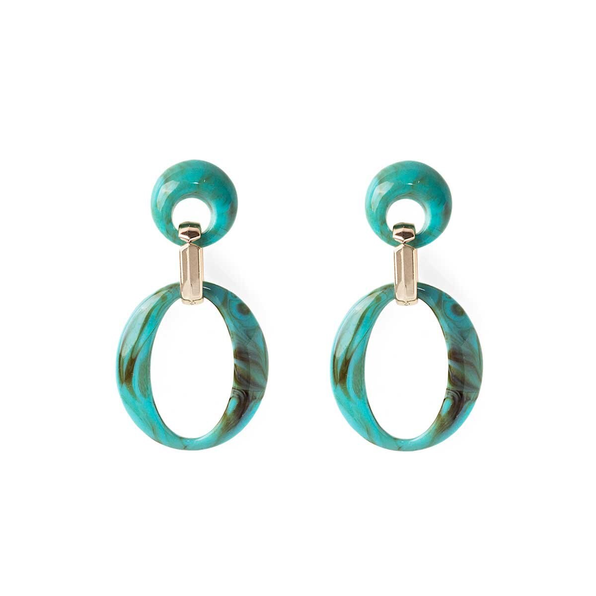 Aretes de Doble Ovalo de Plásticos Turquesa Wonder Charms