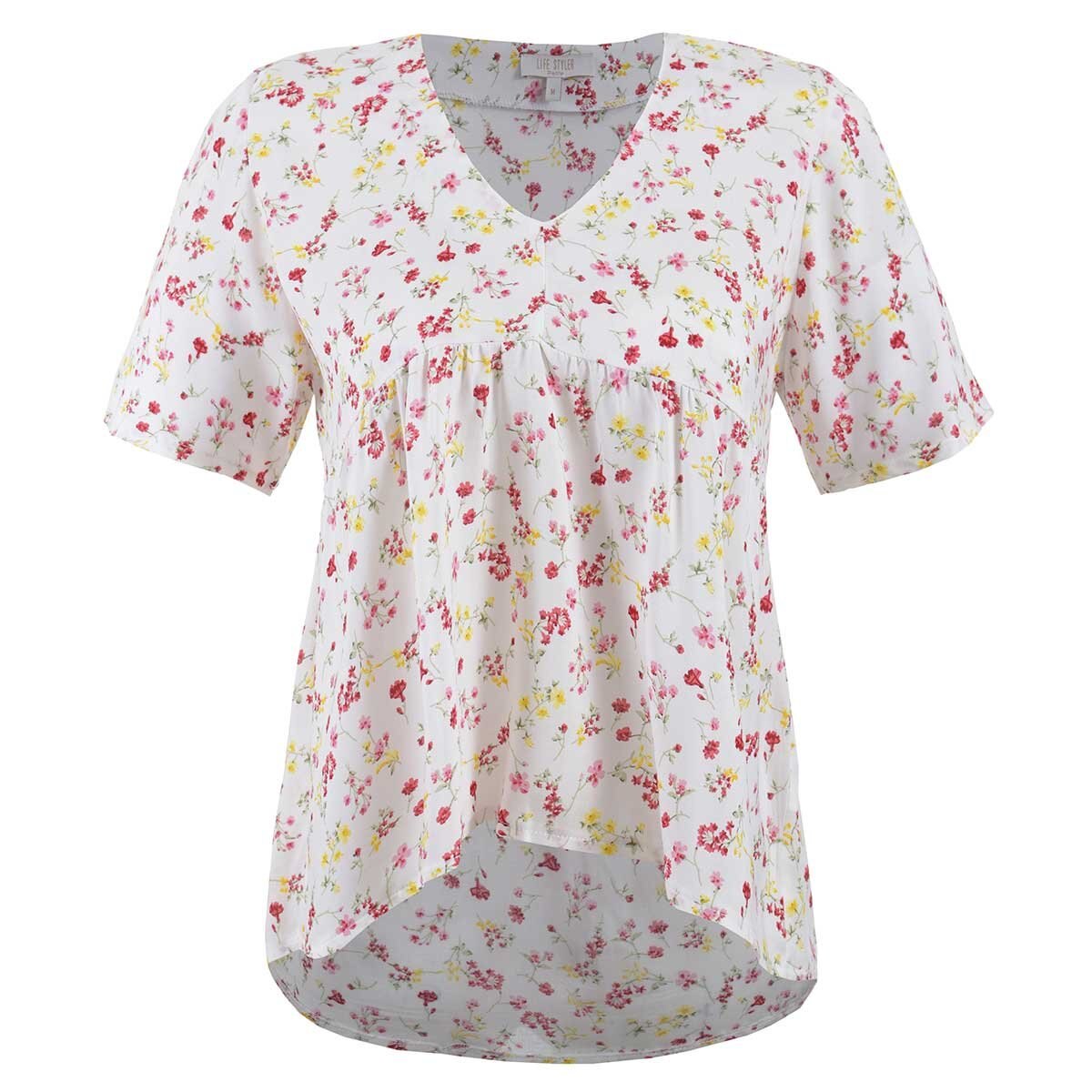 Blusa Estampado de Flores Manga Corta Cuello V Life Styler
