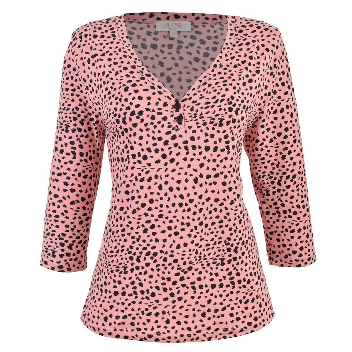 Playera Animal Print Cuello V Manga 3/4 Life Styler