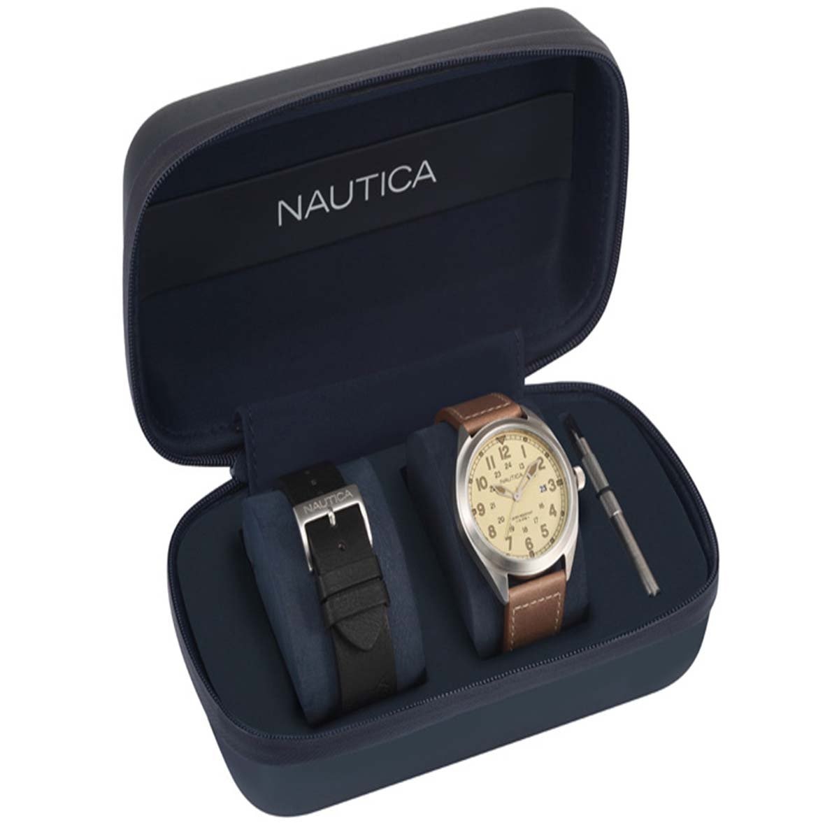 Reloj para caballero correa de piel café nautica - Sears