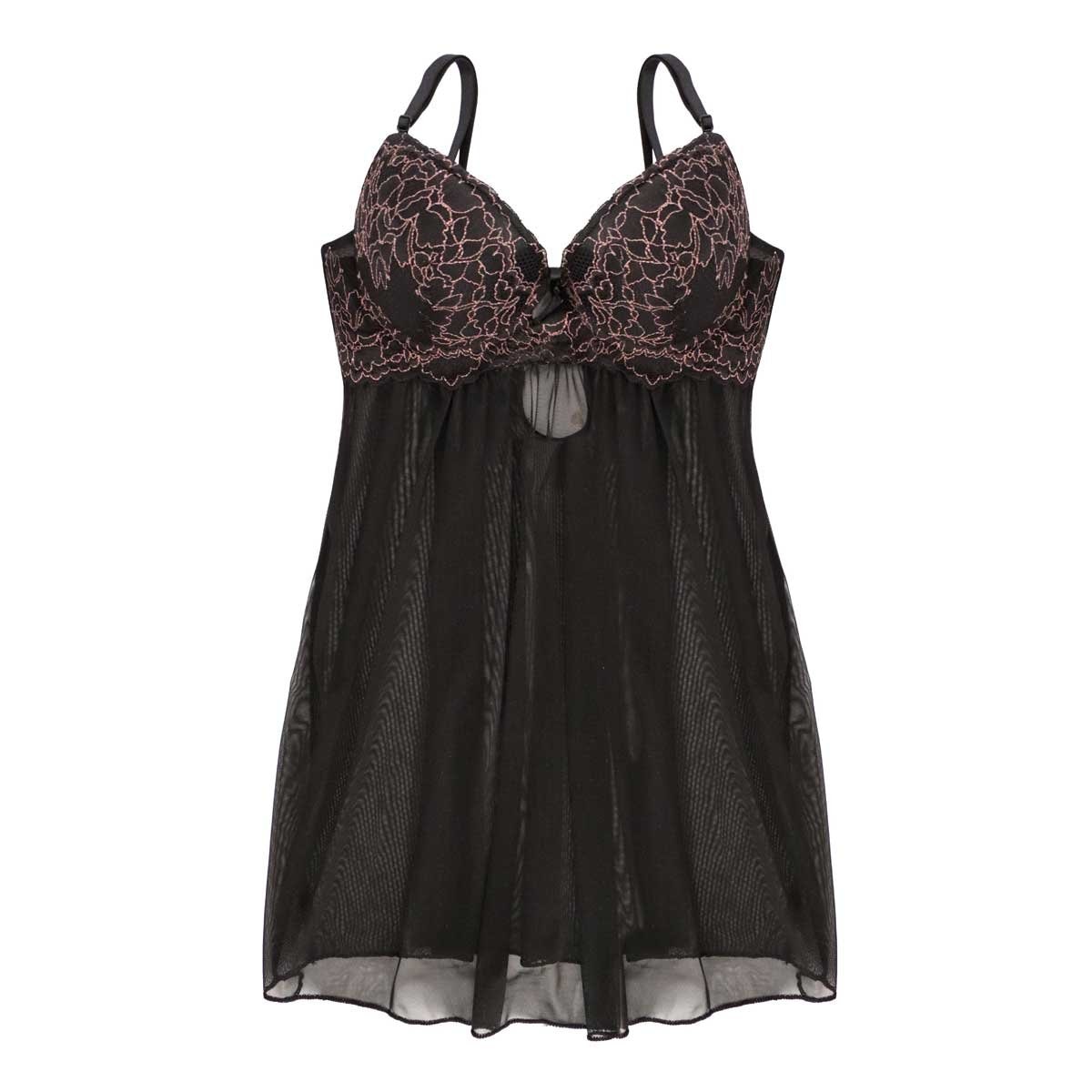 Baby Doll con Copas Y Talle de Encaje Y Mesh Couture