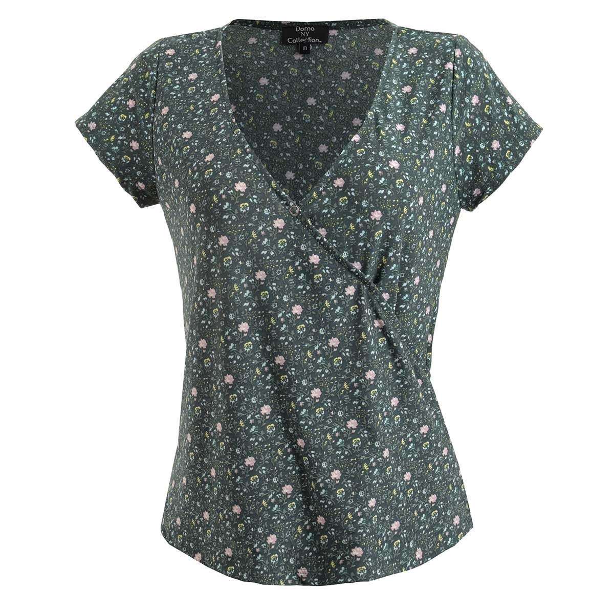 Blusa de Manga Corta Cuello Faja con Eastico Doma Ny Collection para Dama