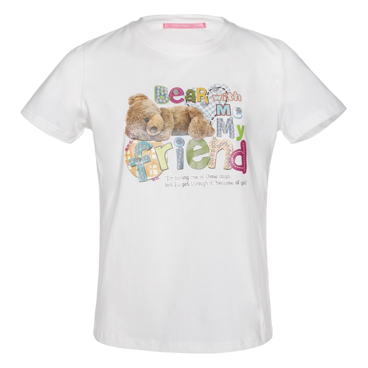 Playera Blanca para Niña con Estampado de Oso Studio si