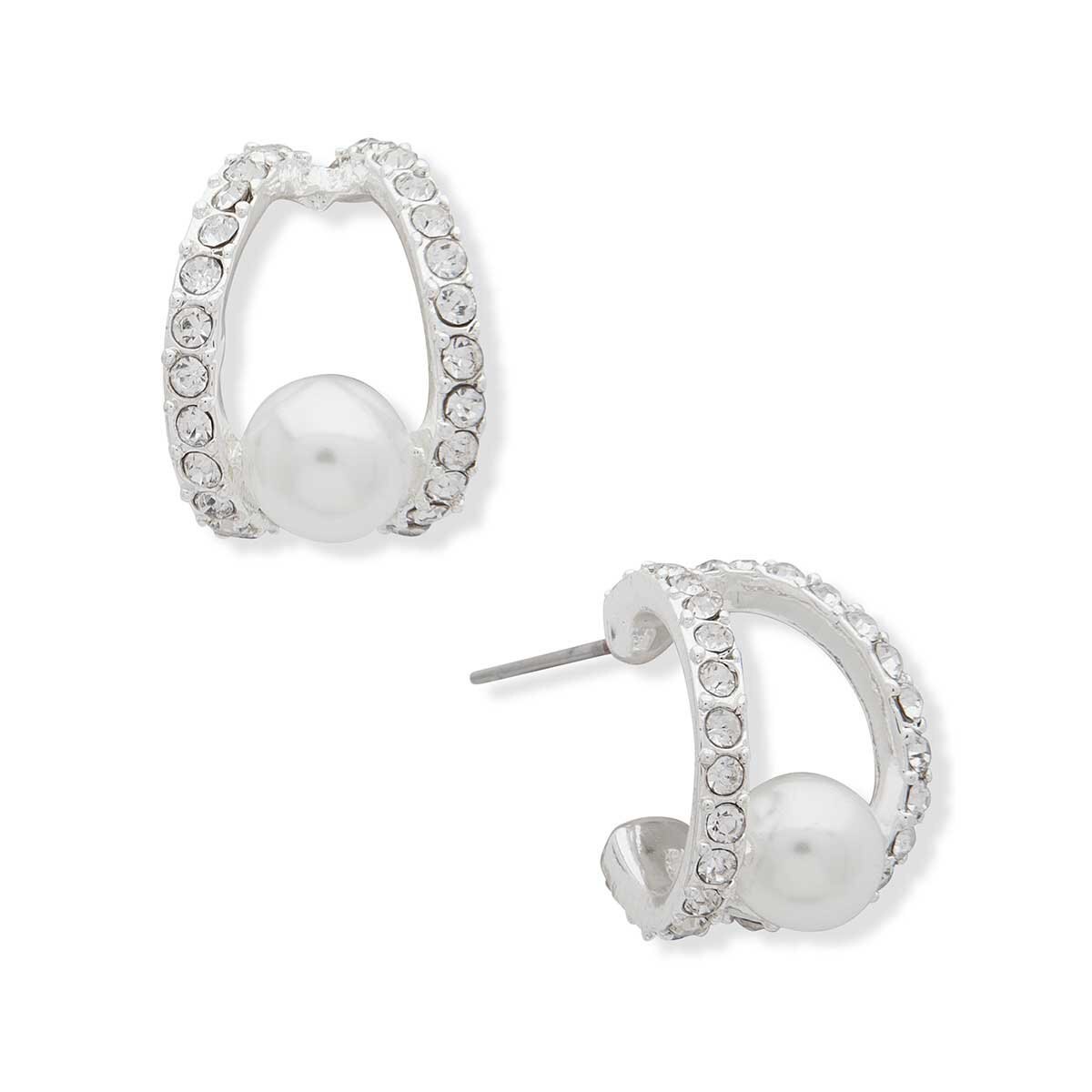 Arracadas Plateadas en Doble C Invertida con Perla Imit Y Cristal Color ...