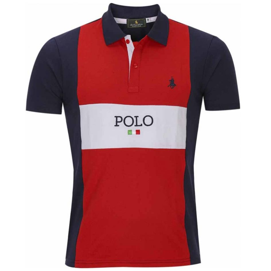 Playera Polo Slim Fit Roja Combinada para Caballero Polo Club Modelo 8414
