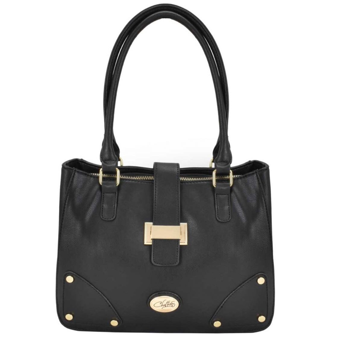 Bolso Satchel Chatties Negro con Detalles de Herrería