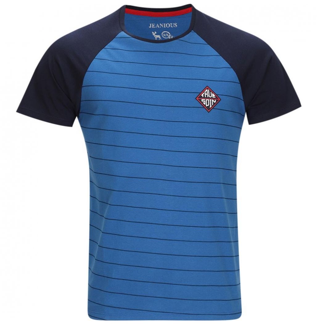 Playera Azul Manga en Contraste para Hombre Marca Jeanious Modelo Elo ...