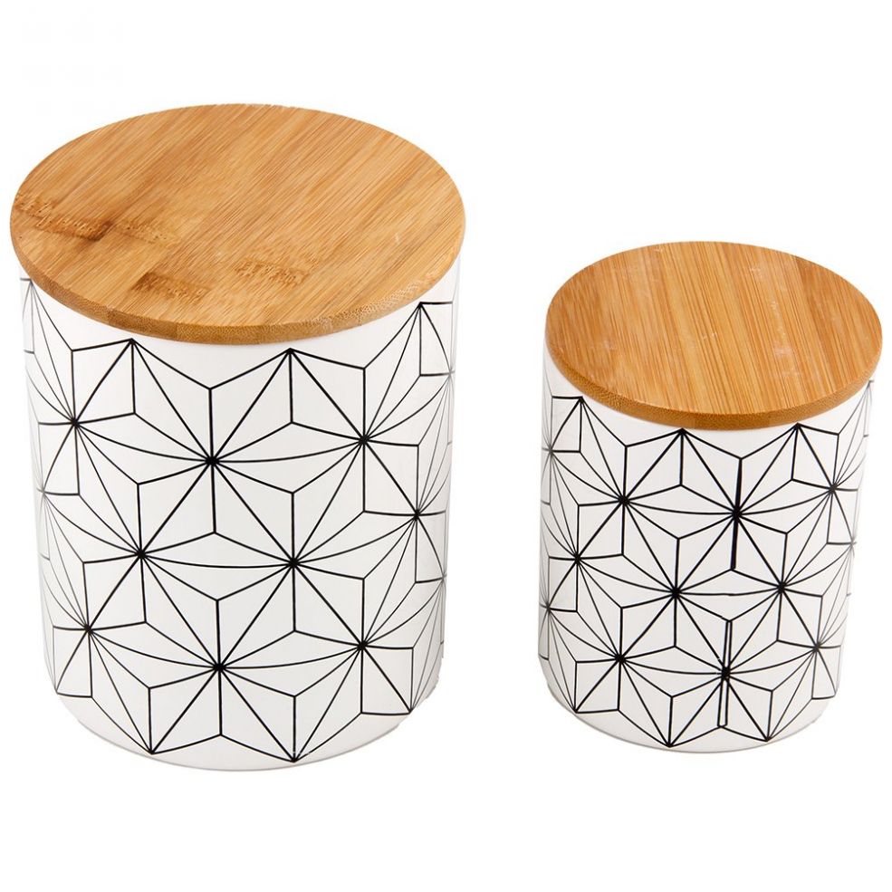 Home Nature Set de 2 Tarros de Cerámica con Tapa de Bambú Modelo Estrella