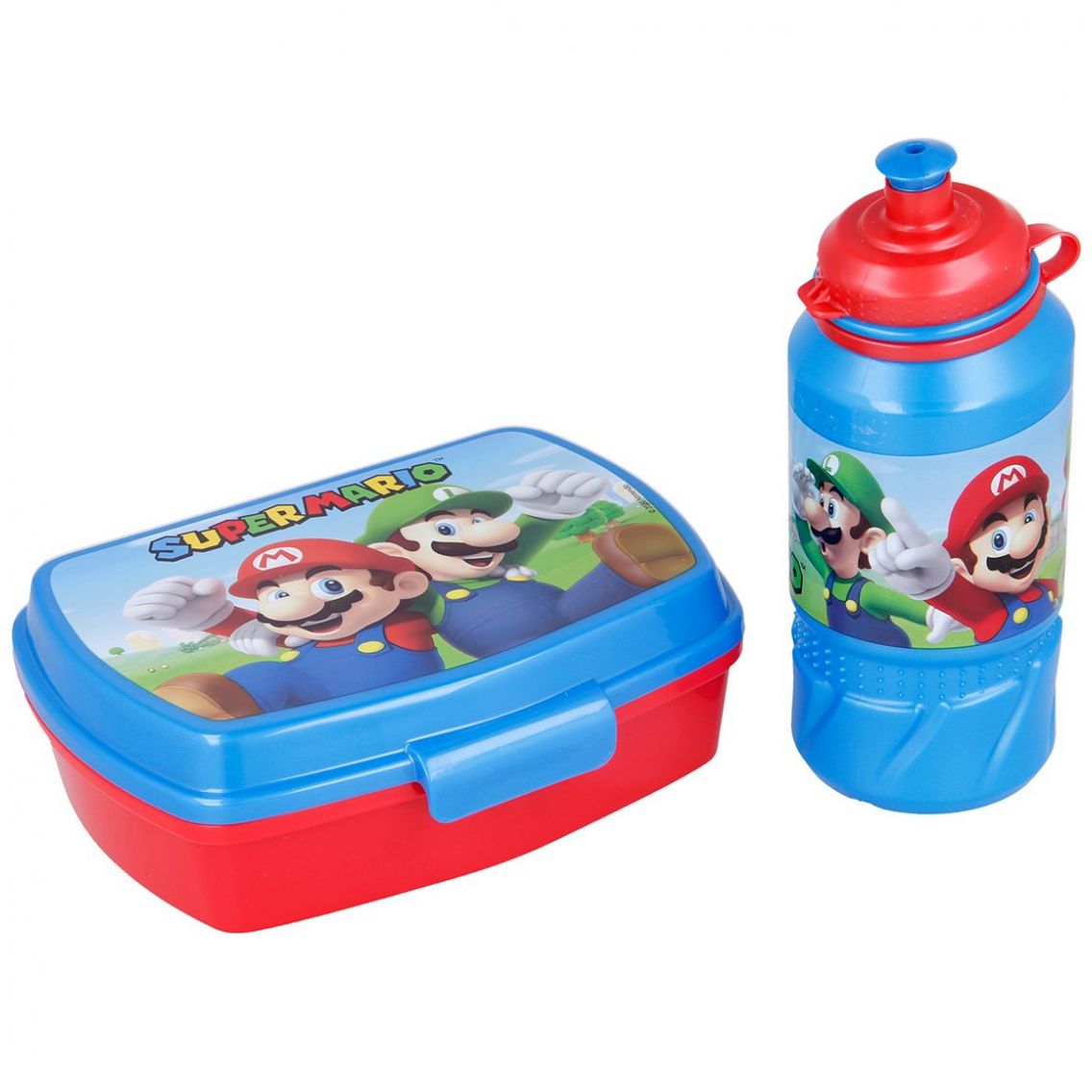 Set Porta Sandwich Y Botella Azul Mario Bross Nintendo
