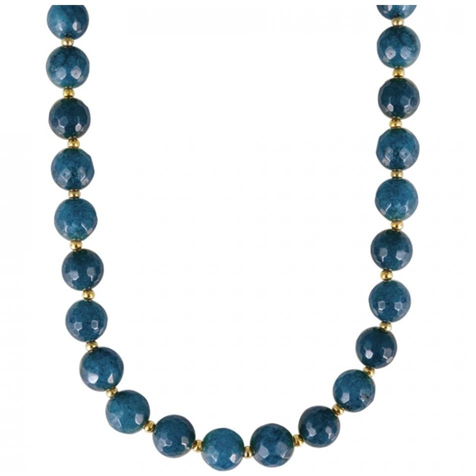 Collar en Dorado con Piedra Natural Jade Facetado Azul Y Broche de ...