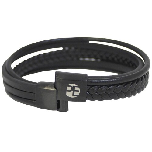 Pulsera de Piel Negro Perri Ellis para Hombre