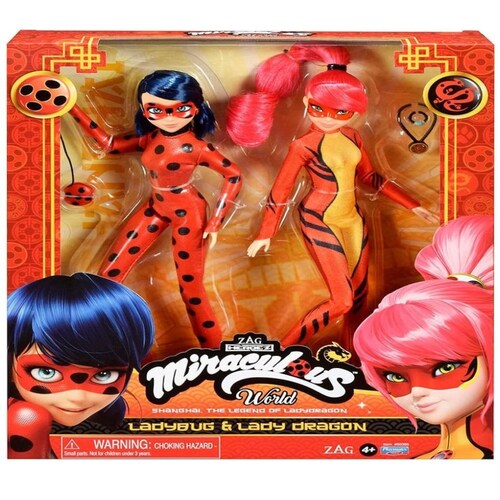 2 Pack Uñecas Ladybug Y Dragonbug Iraculous Ladybug Shangai Bandai