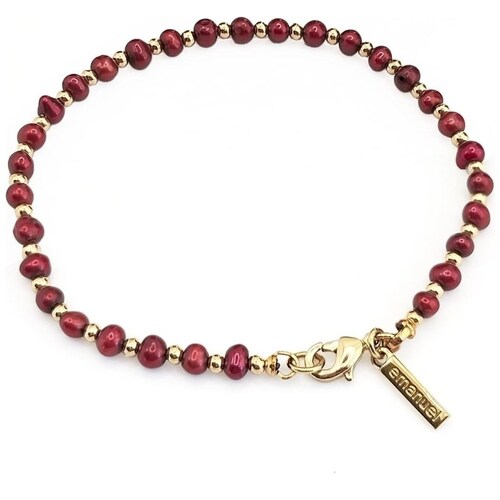 Pulsera en Dorado con Perla de Río Color Rojo Emanuel Ungaro