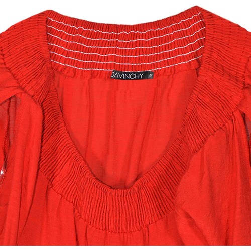 Blusa para Mujer, con Smock en Cuello y Cintas en Manga Davinchy