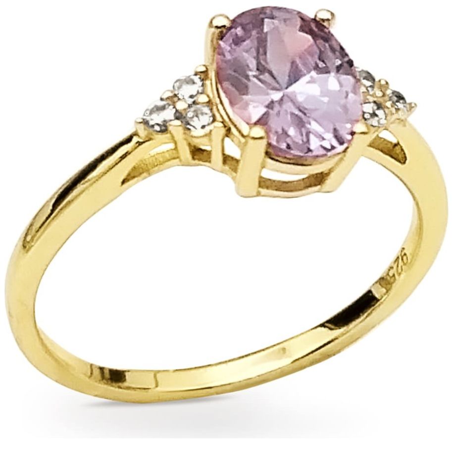 Anillo Plata .925 con Circonia Oval Lavanda y Cristales Acabado Dorado T7 en Artre925