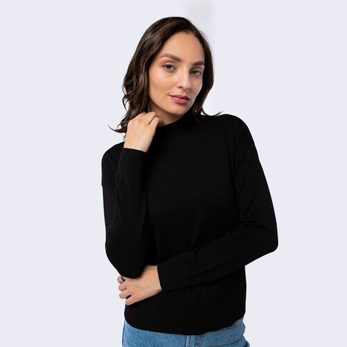 Suéter Generra Manga Larga Cuello Mock Diseño Liso