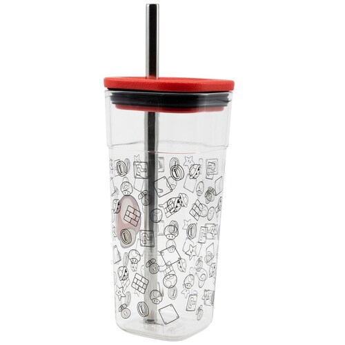 Vaso Acrílico Popote Acero Inoxidable 540 Ml S Mario Nintendo
