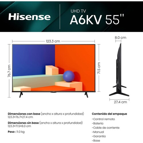 Pantalla Hisense 55" 4K Vidaa 55A6Kv