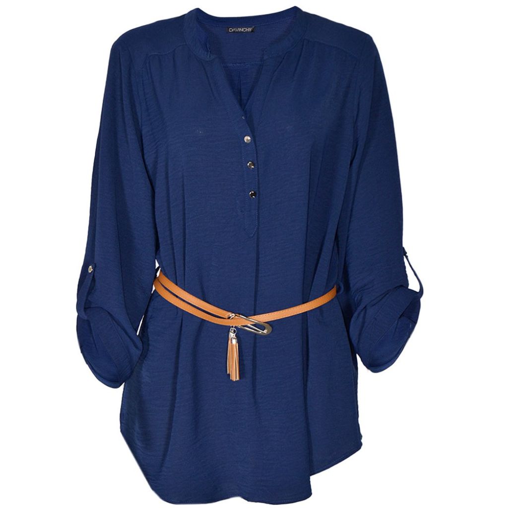 Blusa para Mujer, con Cinturón en Combinación y Elevación en Manga Davinchy