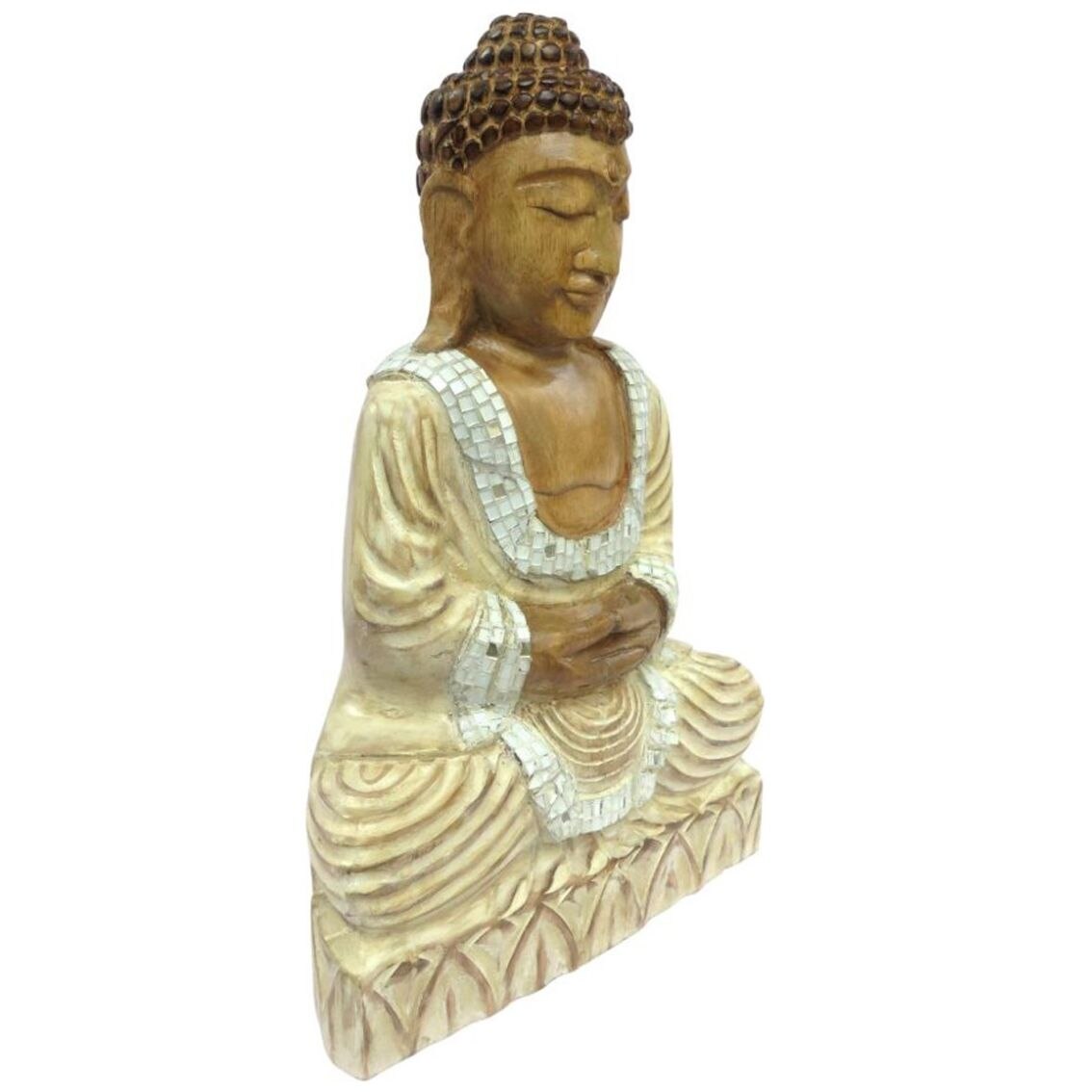 Buda de Madera Nacar Y Mosaico Lambai Natural Vintage Home