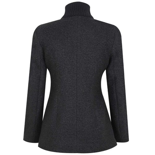 Abrigo Negro Just By Basel Cuello Tortuga Diseño con Cierre Zíper y Botones