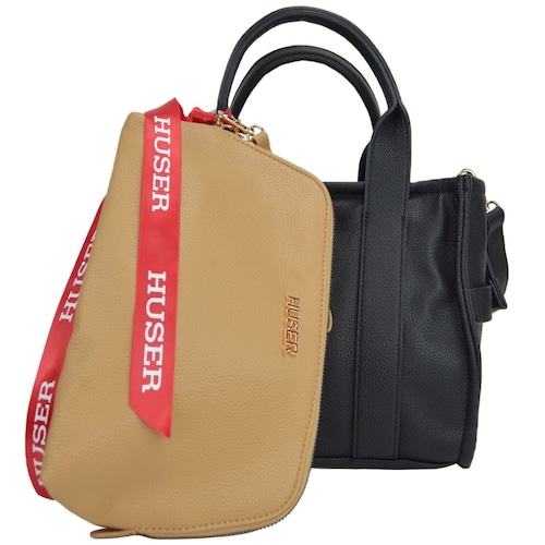 Bolsa Huser Tipo Tote Color Negro con Cosmetiquera.
