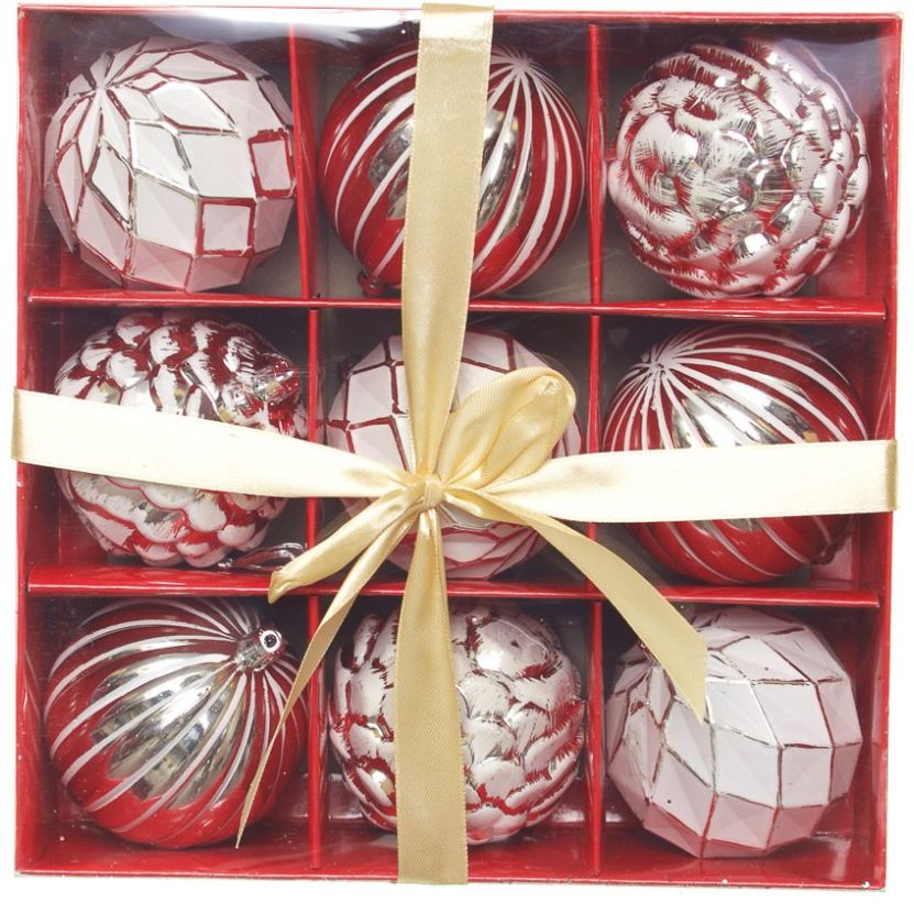 Caja con 9 Esferas 8Cm Mix 3 Acabados Plata Atlas Global