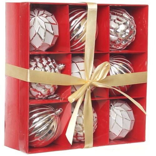 Caja con 9 Esferas 8Cm Mix 3 Acabados Plata Atlas Global