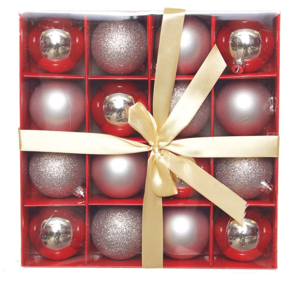 Caja con 16 Esferas 8Cm Color Plata Mix 3 Acabados Atlas Global