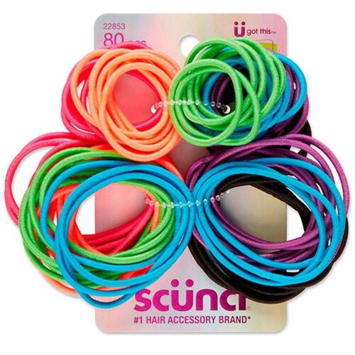 Ligas Elasticas en Diferentes Tamaños Y Colores Scunci Girl 80 Piezas