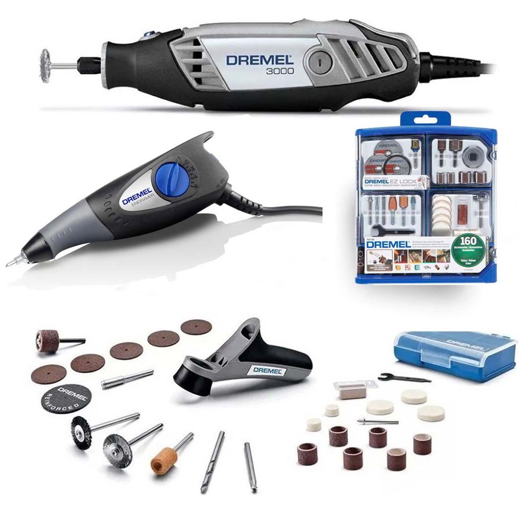 Combo Dremel 3000 con 26 Accesorios y Grabador + Kit 160 Accesorios