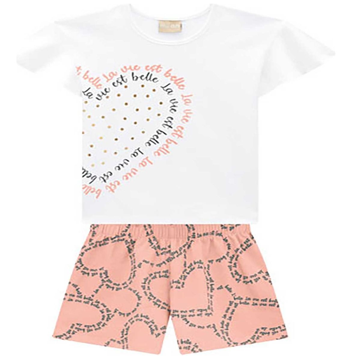 Conjunto para Niña Blusa Manga Corta y Short Estampados de Corazón Milon