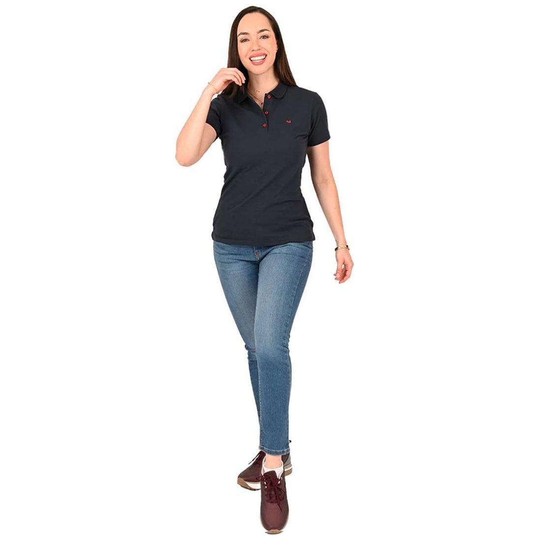 Playera Basic Polo Pique Botón Ferrioni para Mujer
