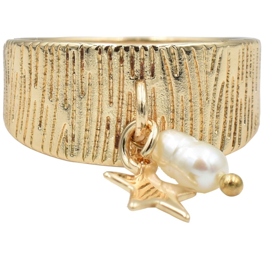 Anillo con Dije de Estrella y Perla Dorado T9 para Mujer C2C