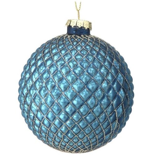 Esfera Navideña de Cristal Capitonada Azul con Oro 10Cm