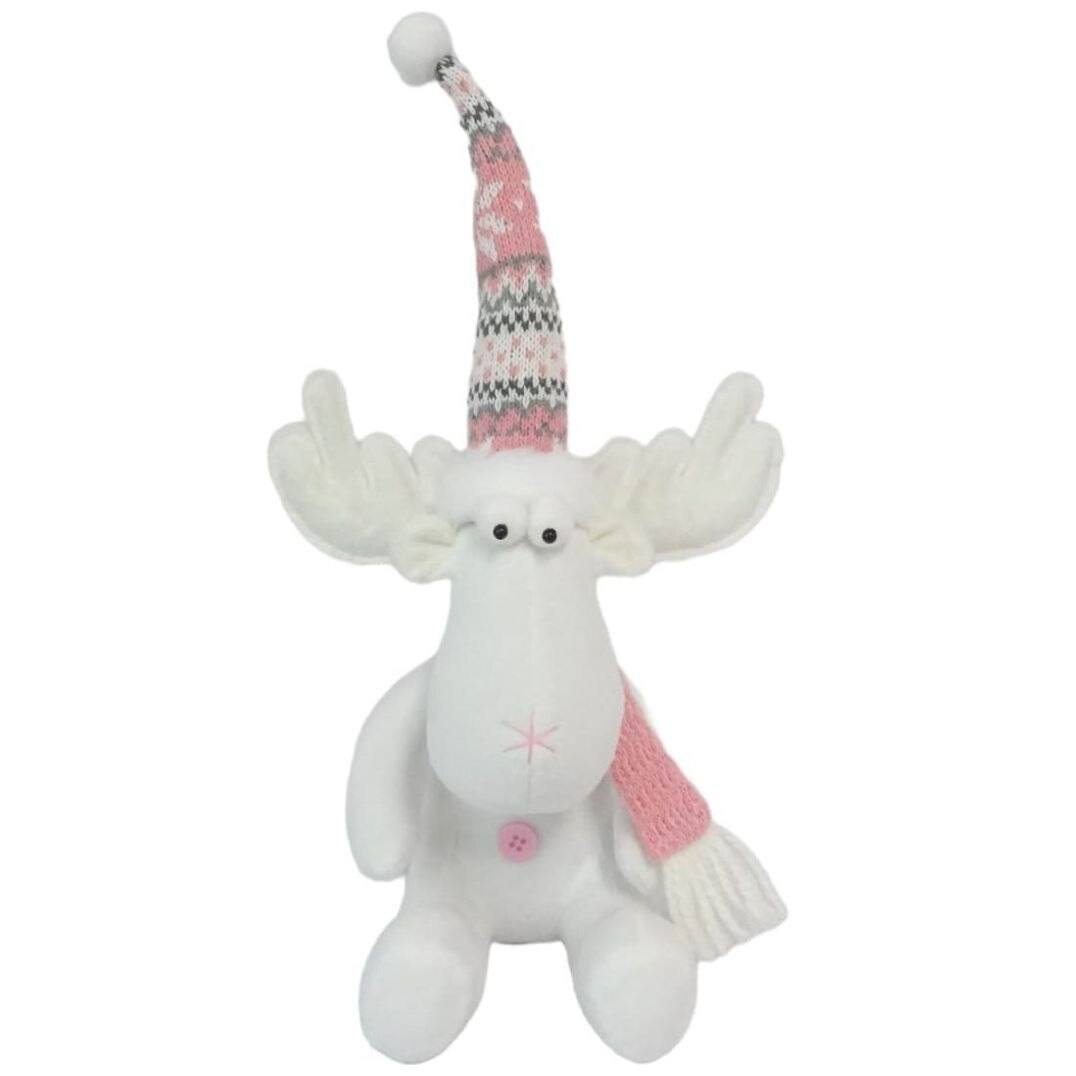 Reno Blanco y Rosa Sentado 20 Cm Atlas Global