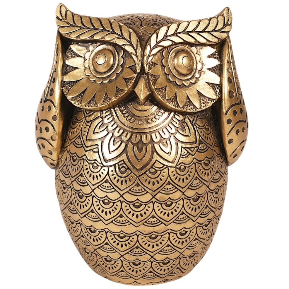 Home Nature Figura Decorativa Búho No Oigo Acabado Dorado Poliresina
