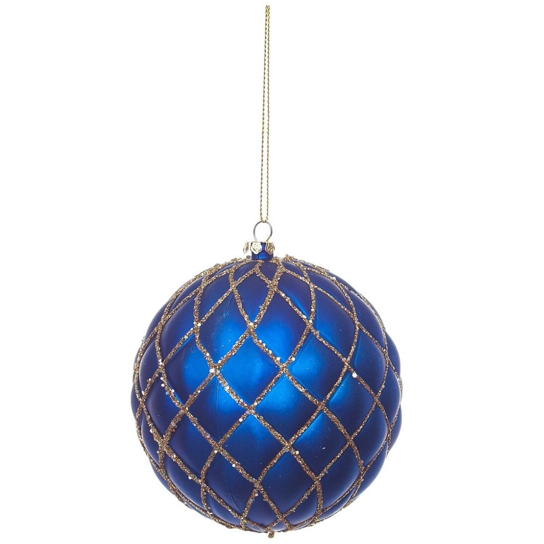 Esfera Navideña Capitonada Azul Rayas Oro 10Cm