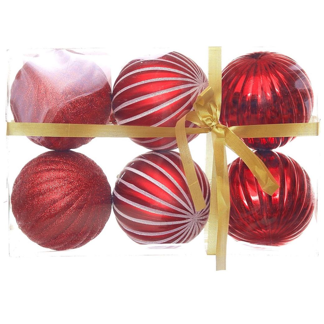 Set de 6 Esferas Rojas Combinadas 8 Cm Atlas Global