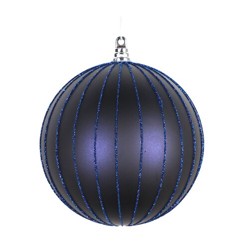 Esfera Navideña 12Cm Azul con Líneas Brillantes