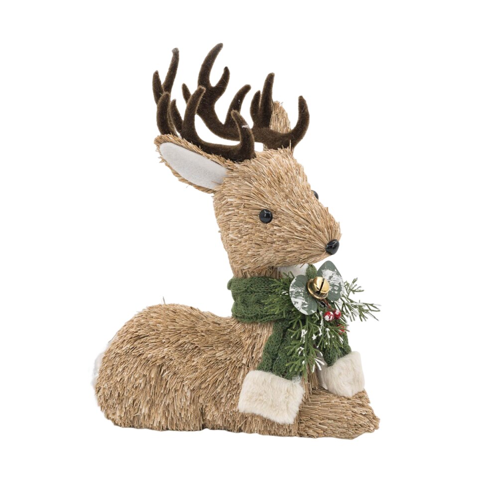 Venado Navideño 33Cm Echado, Color Natural con Mono
