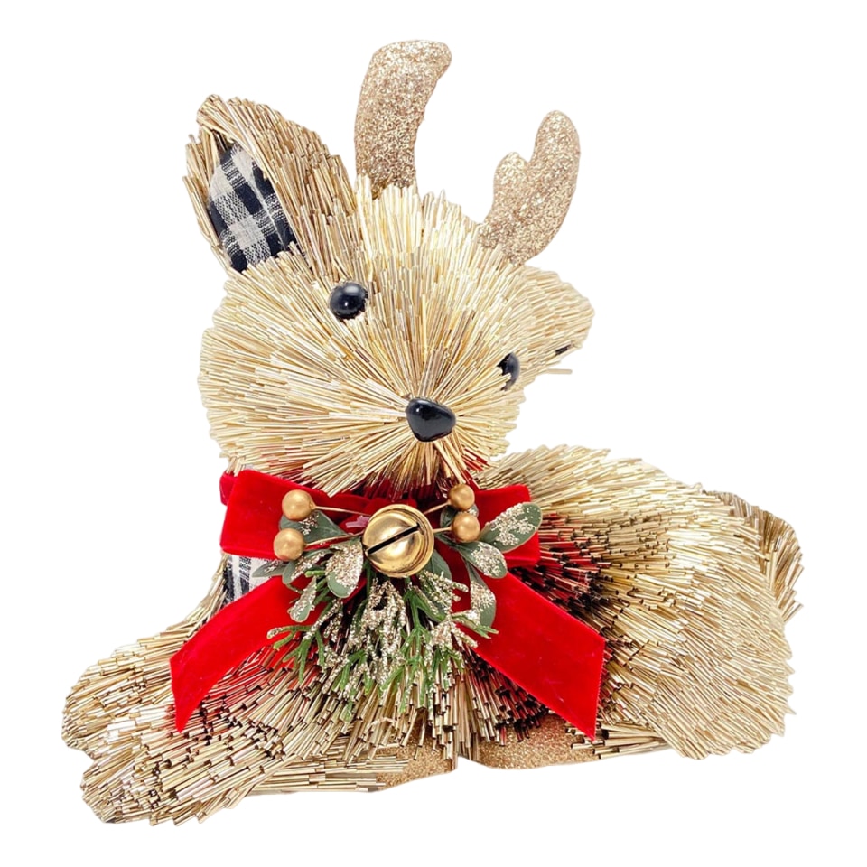Venado Navideño 22Cm Echado con Mono Y Orejas Cuadros