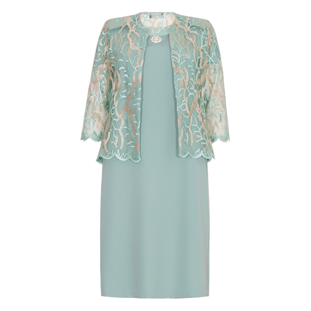 Conjunto 2 Pz. Saco de Encaje Sin Solapa Manga 3/4 y Vestido Liso con ...