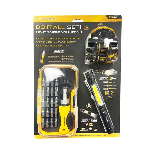 Set 3pz Herramienta Con Linterna De Cabeza Y Luz Bolígrafo